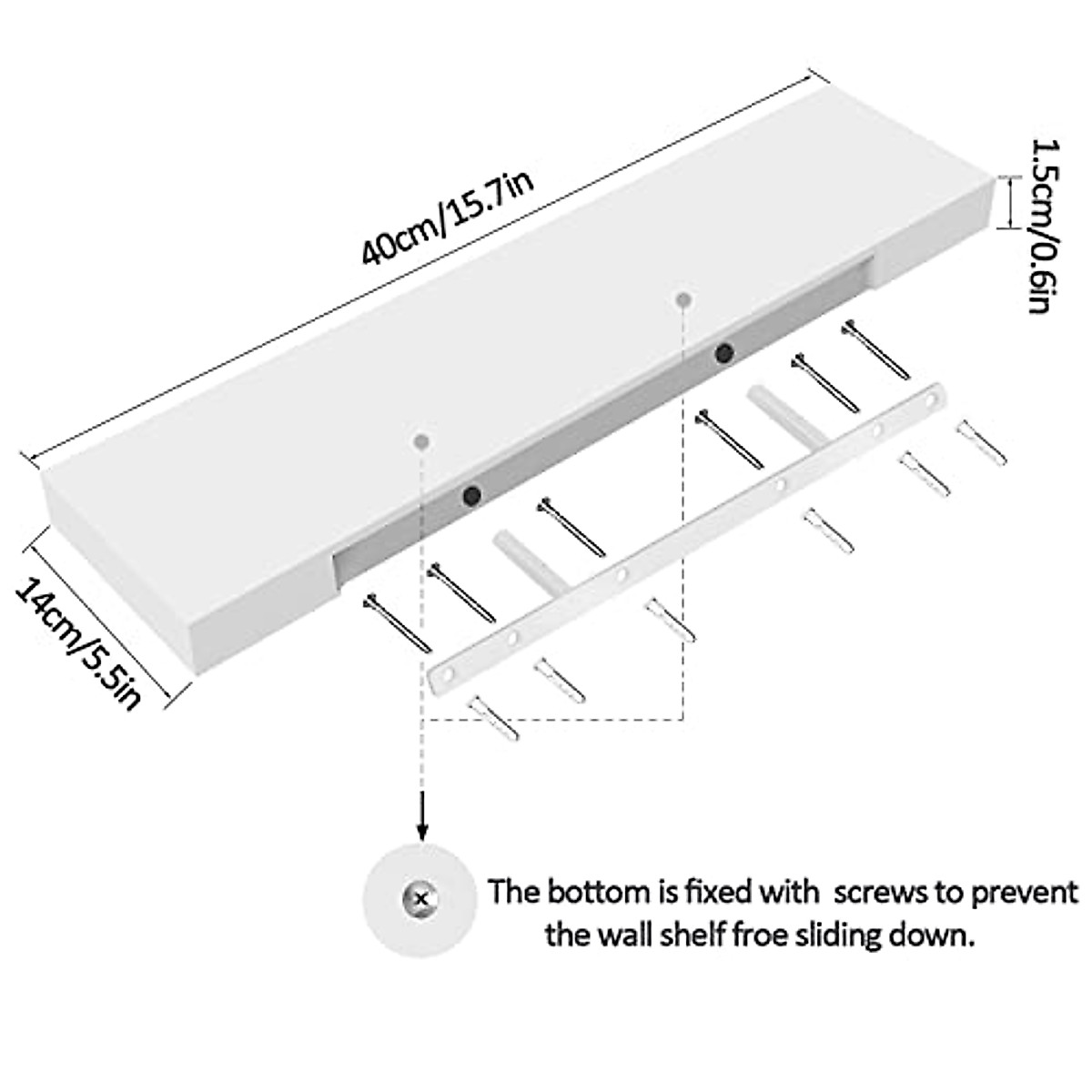 Set of 3 Floating Shelves,Wall Mounted Floating Storage Shelves,White Finish Wall Mount Shelf Sets, Wood Wall Shelves for Decor and Display,Be Used for Kitchen, Bathroom,Living Room, Bedroom and More.