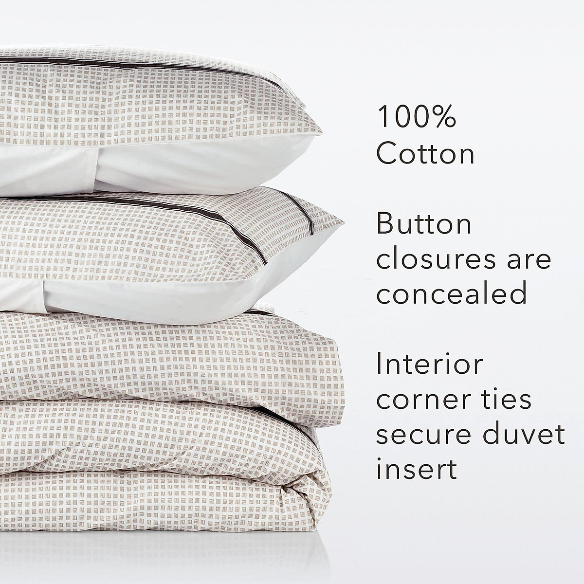 Nate Home by Nate Berkus 250TC 3-Piece Printed Shapes All-Season Cotton Duvet Cover Set | Bedding Set from mDesign - King Size - 1 Duvet Cover, 2 Pillow Shams, Pearl/Night (Taupe/Black)