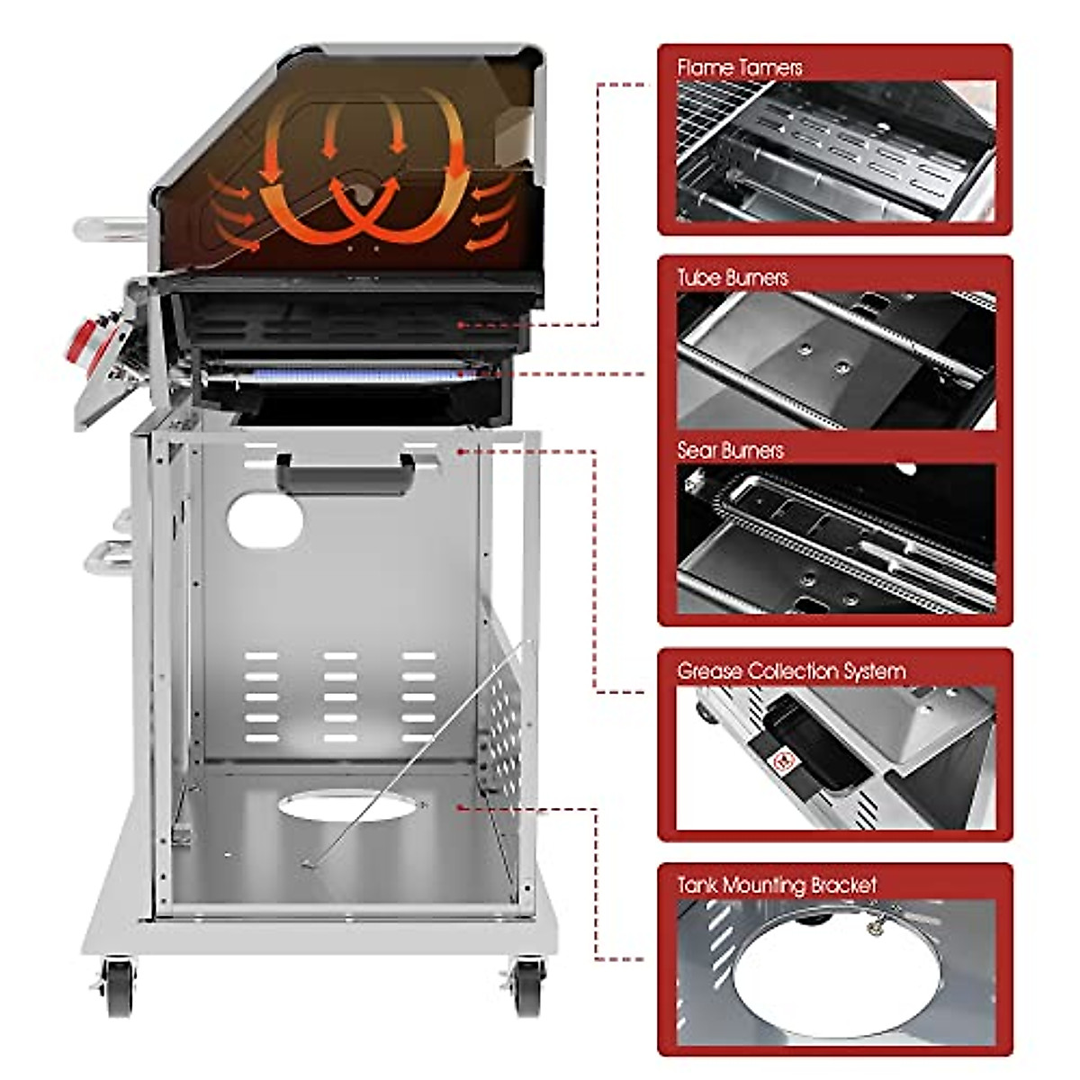 Royal Gourmet 5-Burner Propane Gas Grill with Side Burner, Stainless Steel Barbeque Grills, Silver, GA5404S