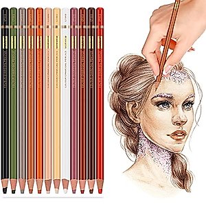 MISULOVE Professional Colour Charcoal Pencils Drawing Set, Skin Tone Colored Pencils, Pastel Chalk for Sketching, Drawing, Shading, Coloring, Layering & Blending for Beginners & Artists(12 Colors)