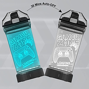 YuanDian Gamer Zone Water Bottle for Boys, Controller 7 Color Lights 3D Light up Drinking Cups Gifts for Gamers Men, BPA Free & Leak Proof Flip Top Lid & Easy Clean & Carry Handle, 14oz/ 400ml