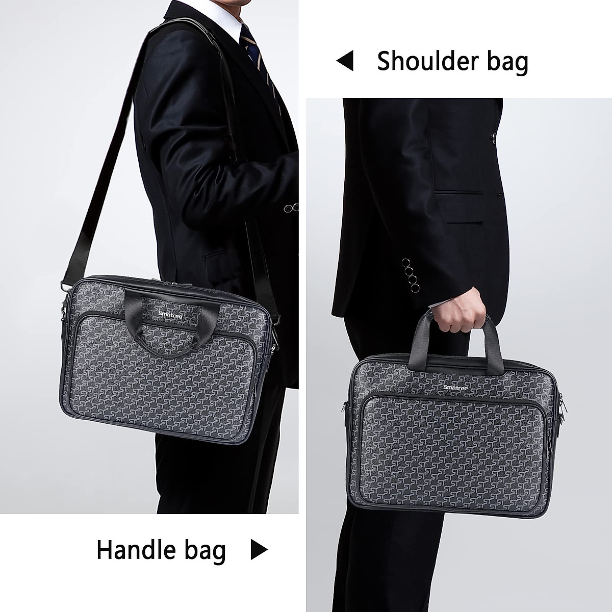 Smatree 13-14inch Logo Print Canvas Laptop Leather Briefcase for 13-14inch MacBook Air Bag,14inch Dell Inspiron Leather Briefcase for Men,14inch Leather Laptop Bag for Men,Black Blue