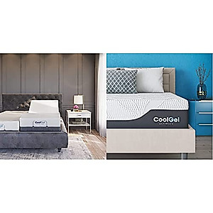 Classic Brands Adjustable Comfort Upholstered Adjustable Bed Base, Twin XL, Black & Cool Gel Chill Memory Foam 14-Inch Mattress with 2 Bonus Pillows |CertiPUR-US Certified |Bed-in-a-Box, Queen
