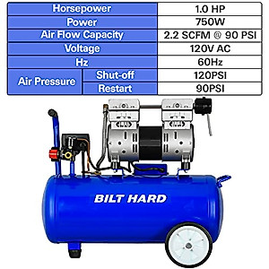 BILT HARD Ultra Quiet Air Compressor 8 Gallon, Oil-Free, Electric Shop Air Compressor Portable, CSA Certified Blue