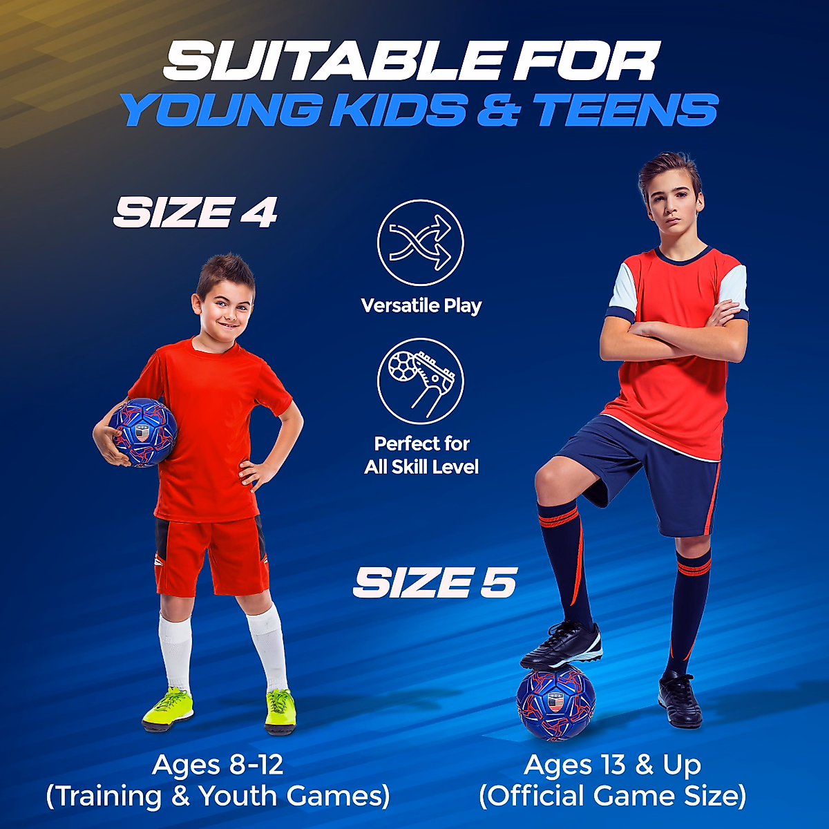 Western Star Game and Match USA Mexico Soccer Ball - Size 4 and Size 5 - Thick 4-Ply Shell - Performance - Ideal for Youth Training and Games for Kids 8-12 Teens 13-16