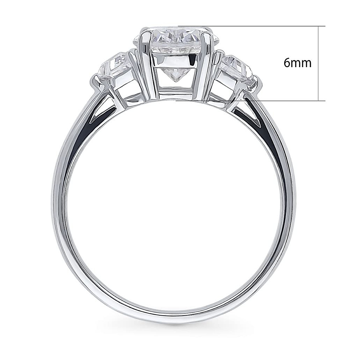 BERRICLE Sterling Silver 3-Stone Wedding Engagement Rings Oval Cut Cubic Zirconia CZ Ring for Women, Rhodium Plated Size 6