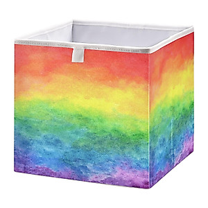 SDMKA Cube Storage Bin Rainbow Watercolor Fabric Storage Cubes Foldable Storage Baskets Collapsible Cube for Shelf Closet Home Organizers, 11 Inch