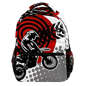 DJROW Motocross Rider Dirt Bike With Tire Marks In Monochrome Backpack Casual Sports Daypack Travel School Bag with Multiple Pockets for Men Women College