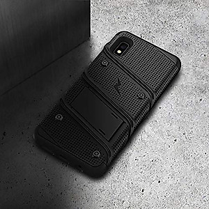 ZIZO Bolt Series for Samsung Galaxy A10e Case | Heavy-Duty Military-Grade Drop Protection w/ Kickstand Included Belt Clip Holster Tempered Glass Lanyard (Black/Black)