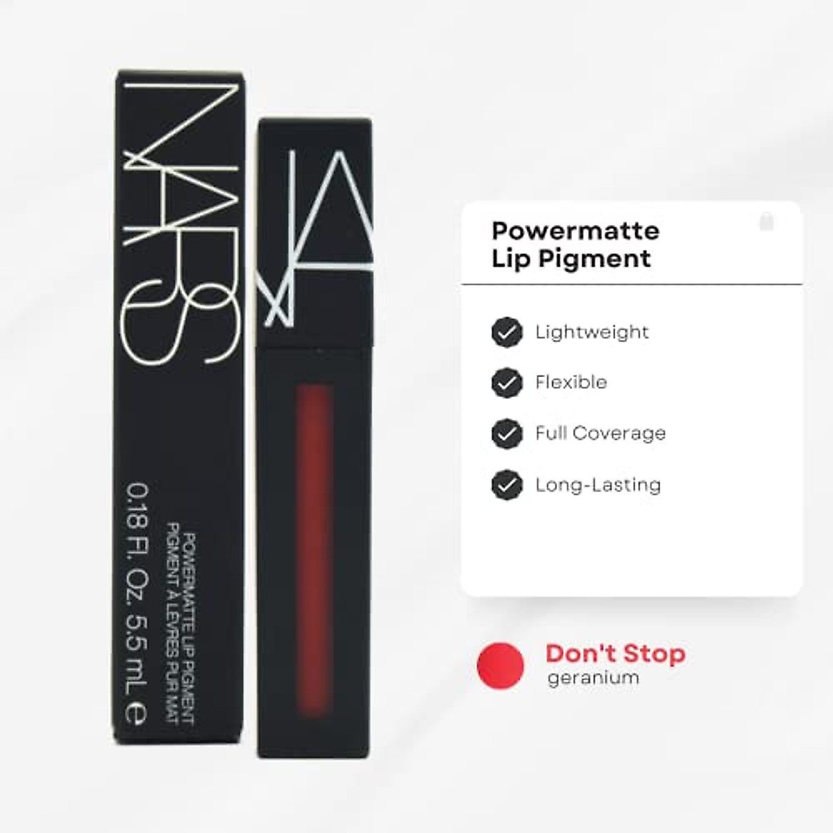 Nars Powermatte Liquid Lip Pigment Lipstick - Don't Stop, Geranium - Weightless, Smudge-Resistant, Long-Lasting, Full Coverage