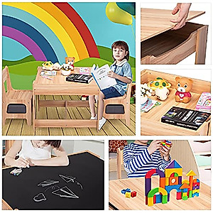 Sandinrayli Wooden Kids Table and Chair Set, 3 in 1 Kids Dining Table with Chairs, Toddler Table and Chair Set with Storage Drawer, Children Activity Table for Playing, Drawing, Reading