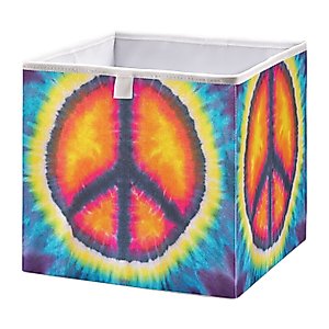 DOMIKING Peace Sign Tie Dye Storage Baskets for Shelves Foldable Collapsible Storage Box Bins with Closet Organizers Cubes Decorative for Pantry Clothes Storage Toys, Books, Home, Office,11 x 11inch
