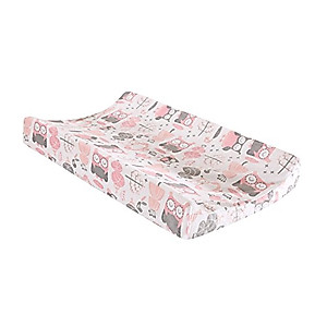 Levtex Baby - Night Owl Pink Diaper Changing Pad Cover - Fits Most Standard Changing Pads - Tossed Owls and Trees - Pink, Grey, White - Nursery Accessories - Plush