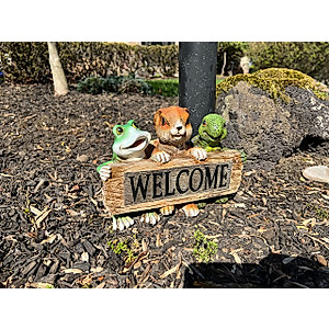 VP Home Backyard Friends Welcome Sign Frog Rabbit Turtle Solar Powered LED Outdoor Decor Garden Light Welcome gnome Statues Outdoor gnome decor Funny Figurine Decor for Outside Patio, Yard, Lawn