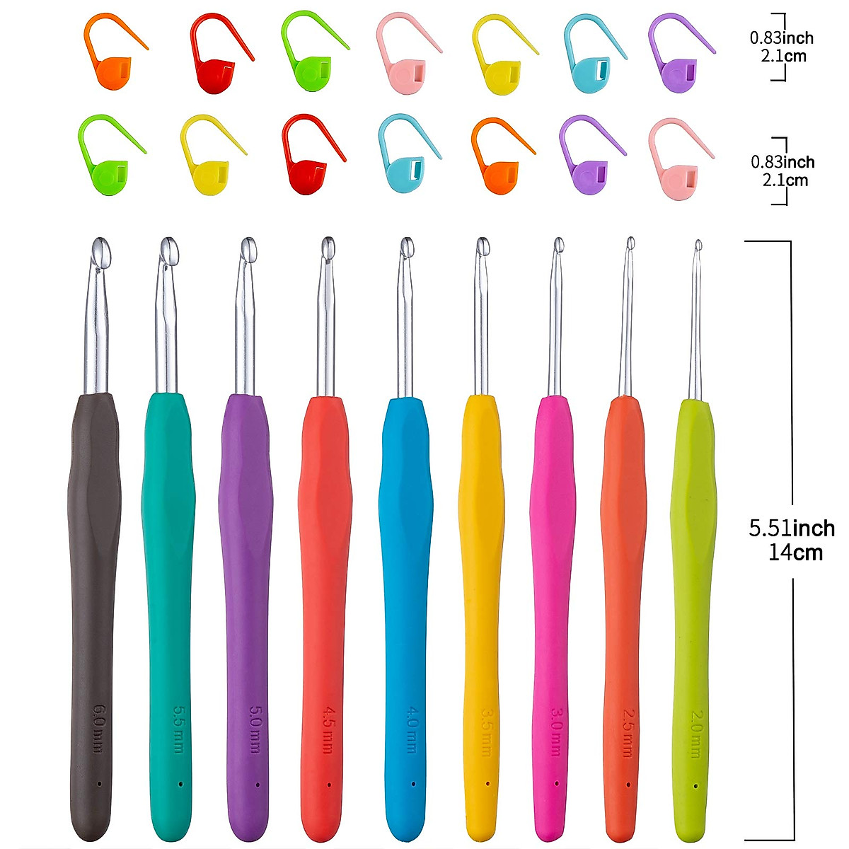 Vodiye 23 PCS Crochet Hooks, Ergonomic Handle Crochet Hooks Set for Arthritic Hands, Comfortable Smooth Crochet Needles Extra Long  Knitting Needles with Stitch Markers.