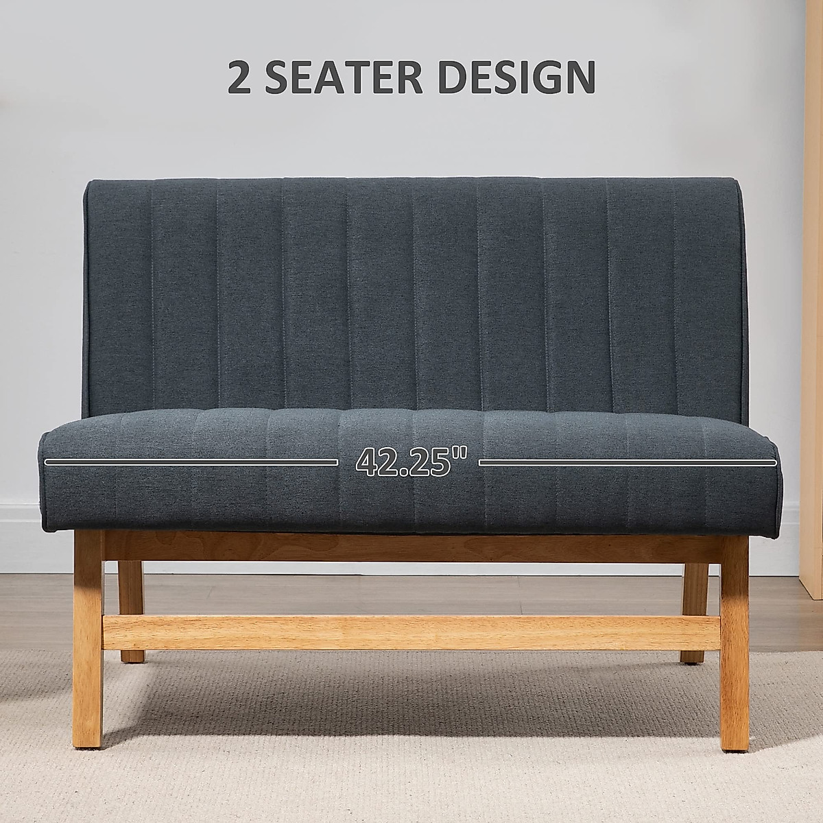 HOMCOM 42" Loveseat Sofa with Rubber Wood Legs, Space-Saving Upholstered Couch, Small 2 Seater Sofa - Graphite