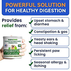 BARK&SPARK Dog Probiotics & Digestive Enzymes (Gut Health) Allergy & Itchy Skin - Pet Diarrhea Gas Treatment Upset Stomach Relief, Digestion Health Prebiotic Supplement Tummy Treat (180Ct Chicken)