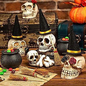 ZHWKMYP Mini Witch Hats and Brooms, 12Pcs Small Witch Hat for Crafts Kit, Witches Broom and Black Candy Cauldron Kettles for Halloween Decorations Party Supplies