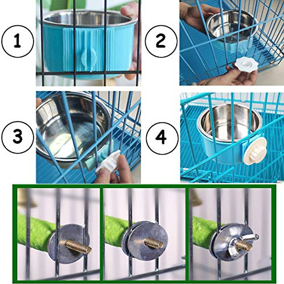 Bird Feeding Dish Cups Parrot Removable Stainless Steel Bowl Perch Stand Platform Pet Food Water Feeder Cage Accessories 1 Pcs Bird Stand Toy for Parakeet Conure Cockatiels Lovebirds Budgie Chinchilla