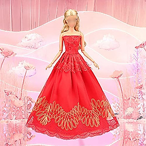 BARWA 5 Pcs Handmade Doll Clothes Wedding Gowns Party Dresses for 11.5 inch Dolls (A：5 Pcs Dresses(Random Style))