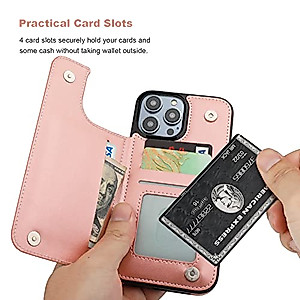 Vaburs Compatible with iPhone 14 Pro Max Case Wallet with Card Holder,Embossed Butterfly Pattern PU Leather Double Buttons Flip Protective Shockproof Cover for Magnetic Car Mount 6.7 Inch (Rose Gold)