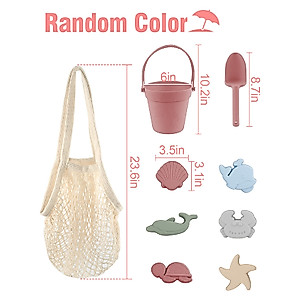 9Pcs Silicone Sand Toys for Baby with Portable Beach Bag - Kids Beach Set with Beach Toy Molds Shovel Bucket Set - Sand Toys Toddler Sandbox Toys for Kids Outdoor Summer Playset