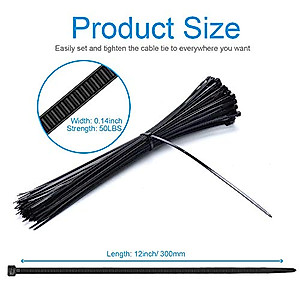TEVADO 100 Pack Cable Zip Ties Heavy Duty 12 Inch, Premium Plastic Wire Ties with 50 Pounds Tensile Strength, Multi-Purpose Self-Locking Black Nylon Zip Ties for Indoor and Outdoor