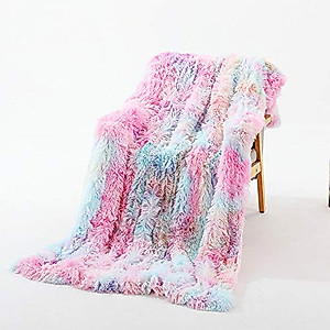 Amidoudou Super Soft Faux Fur Throw Blanket Plush Bedspread Blanket Tie-dye Blanket for Beds Couch Sofa (Rainbow,51"x63")