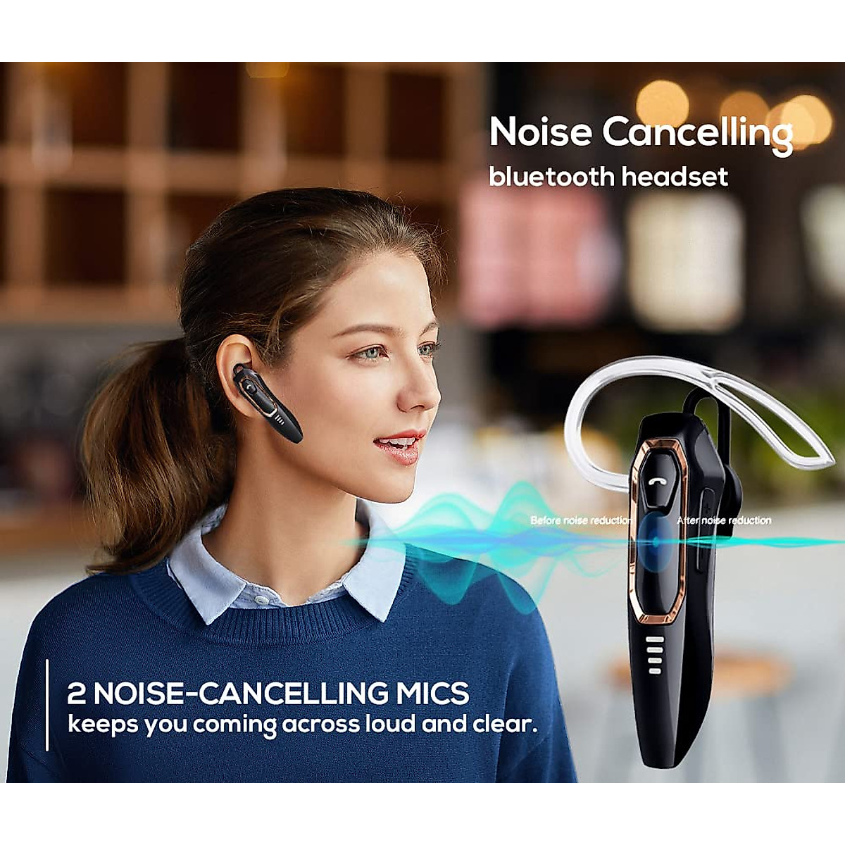 Micool Trucker Bluetooth Headset, Noise Cancelling, 30H Talking Time, Speak Callers Name, Hands Free Bluetooth Earpiece for Cell Phone