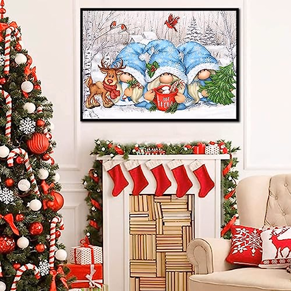 cupmod Christmas Diamond Painting Kits for Adults,Gnome Diamond Art Kits for Adults,5D DIY Full Drill Xmas Gnome Diamond Dots Kits Crystal Rainstone Gem Art for Home Wall Decor 12x16inch