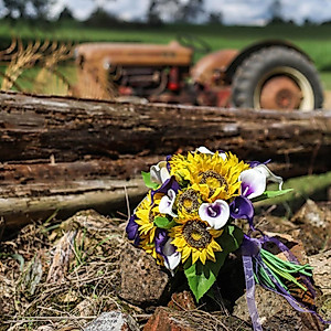 MIZZLES 6pcs Artificial Sunflowers, Long Single Stem Realistic Silk Fake Sunflower Decoration for Home Hotel Office Wedding Party Garden