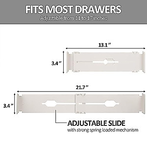 acDesign 4-Pack Drawer Dividers Organizer Expands from 12.8-21.65 Inch, Plastic Adjustable Separators for Bedroom, Bathroom, Closet, Socks, Clothing, Office, Kitchen Utensils (White)