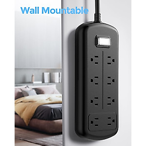 Outdoor Power Strip 8 Outlets, Weatherproof Surge Protector with 6 FT Extension Cord, IPX6 Waterproof, 1875W Overload Protection, Mountable Outlet Extender for Home Patio and Garden, Black