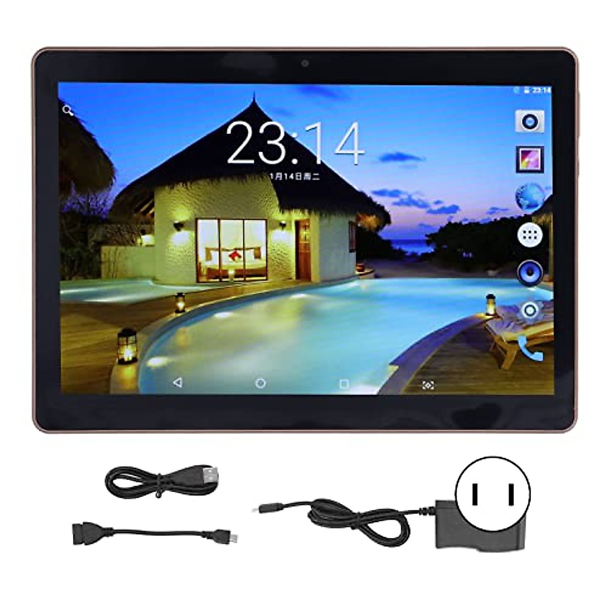 Smart Tablet, Flash CNC High Gloss Edge Body 0.3MP Front 2MP Rear Gold 5500mAh Octa Core Tablet with Plug for Daily (US Plug)