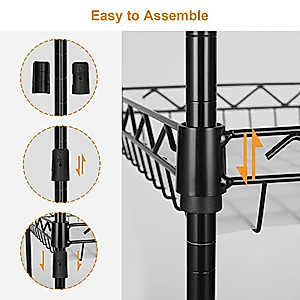 Guangfoshun Storage Shelves, 5-Tier Wire Shelving Unit with Baskets Storage Rack Corner Shelf Shelving Adjustable Storage Shelf, 11.8" D x 15.7" W x 63" H, Black