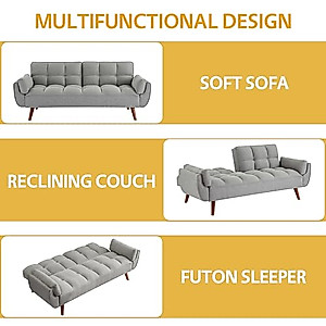 Relyblo Futon Sofa Bed, 75.9 inch Convertible Sectional Fabric Sleeper Couch, Splitback Loveseat with Tapered Legs, Modern Lounge for Living Room, Study, Bedroom, Apartment, Office