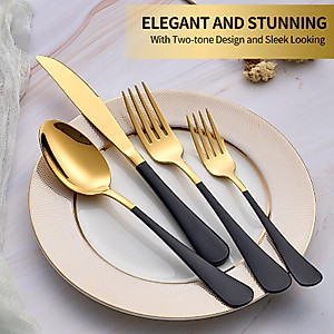 Moxinox 20-Piece Black & Gold Silverware Set, 18/0 Stainless Steel Colorful Handle Flatware Set, Service for 4, Modern Cutlery Set Includes Dinner Knives Forks Spoons, Mirror Polished, Dishwasher Safe