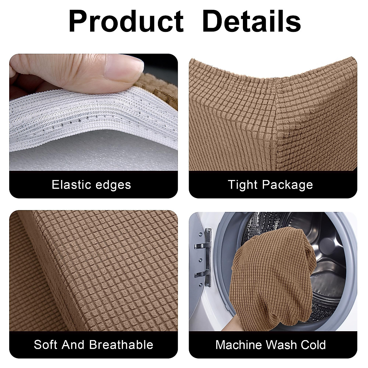 Tlswshsy RV Dinette Cushions Covers - Stretch Sofa Seat Slipcovers - Washable Loveseat Sofa Furniture Protector for Camper Car Bench (Camel 2 Backrest Covers & 2 Bench Covers)