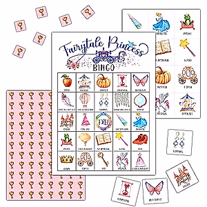 cyazila Fairy Tale Bingo Cards, Princess Bingo Games, Princess Birthday Bingo Games, 24 Player Bingo Game Sets for Adults, Birthday, Fairy Theme Party, Outdoor Indoor Games, B003