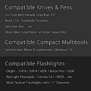 EDC Leather Belt Knife Sheath Organizer for 4.5" Knife, Fit 1.1" Diameter Tactical Flashlight, Belt Tool Pouch, Pocket Slip Pouch, Pen Loop, EDC Holster Essential Carrier, Premium Leather. Chestnut.