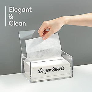 LifeLAZA Acrylic Dryer Sheet Dispenser with Hinged Lid, Clear Dryer Sheet Holder for Fabric Softener Sheets, Transparent Container Storage Box for Laundry Room Decor