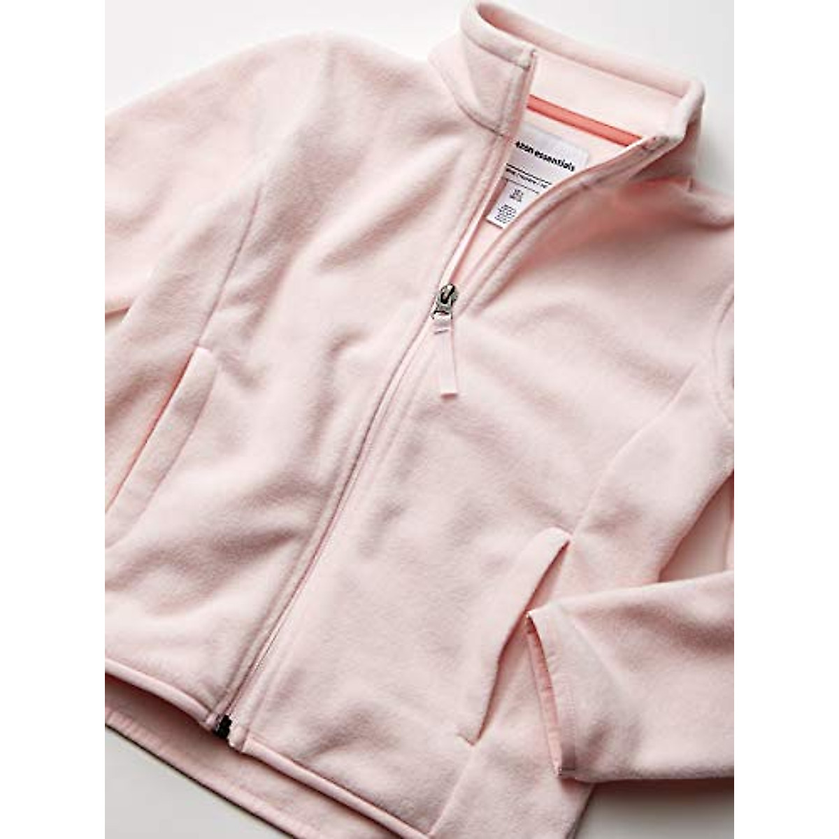 Amazon Essentials Girls' Polar Fleece Full-Zip Mock Jacket, Light Pink, Small