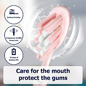 Ristpal Sonic Electric Toothbrush for Adults and Kids, with 3 Brush Heads, One Charge for 30 Days, 3 Modes and 2 Minutes Build in Smart Timer(Pink)