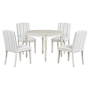 Bellemave Dining Table Set for 4, 5 Piece Round Kitchen Table and Chairs, Solid Wood Round Table with 4 Upholstered Chairs for Dining Room, Dinette, Breakfast Nook, White
