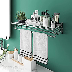 Retractable Bathroom Towel Rack with Towel Bars - Stainless Steel Wall Mounted Drying Rack - Space-Saving Huge Capacity Towel Holder