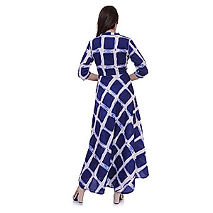 Ramkudi Indian Women's Checks Cotton Kurti Top (Navy Blue)