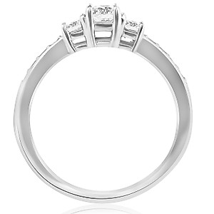 P3 POMPEII3 3/4ct Three Stone Round Diamond Engagement Ring 14K White Gold - Size 10