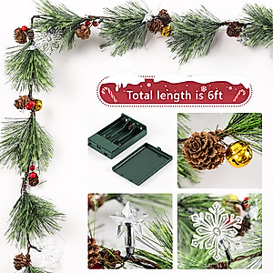 Christmas Garland with Lights, Pre-lit 6 Feet Natural Christmas Smokey Pine Garland, Rustic, Used to Decorate Rooms, Fireplaces, Chandeliers, Stairs