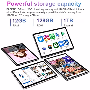 FACETEL Tablet 10 inch Android 13 Tablet Octa-Core 2.0 GHz with 12GB RAM 128GB ROM, 5G WiFi, 6000mAh, HD IPS Touchscreen, Bluetooth 5.0, 1280 * 800, 5+8 MP Newest Tablet with Keyboard Mouse - Silver