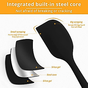 MJIYA Silicone Spatula, 480°F Heat Resistant Non Stick Rubber Kitchen Spatulas for Cooking, Baking, and Mixing, Versatile Tools with Strong Stainless Steel Core (Black, Silicone Spatula, Small)